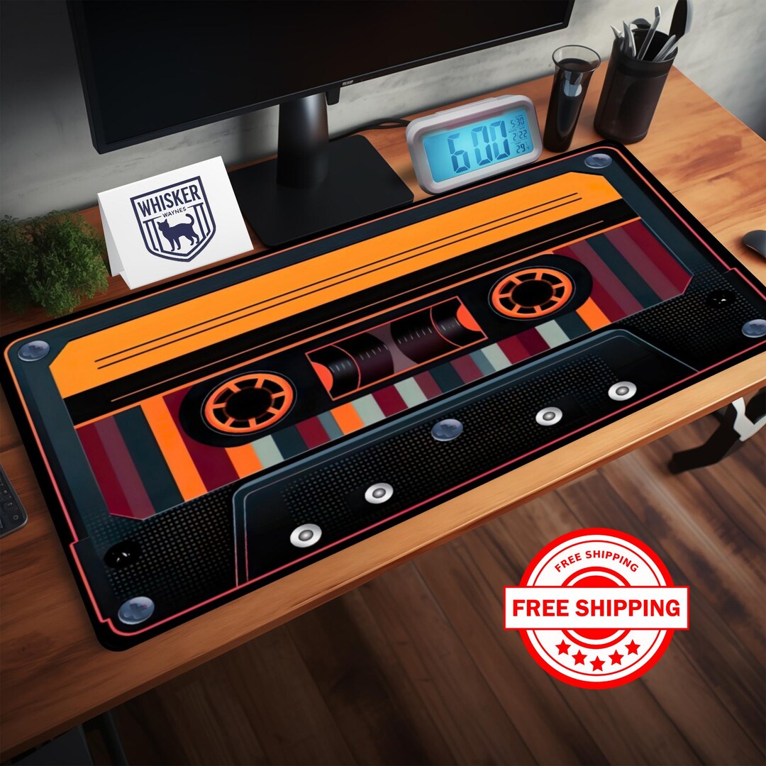 Orange and Black Retro Cassette Tape Mousepad Large 80's Desk Mat ...