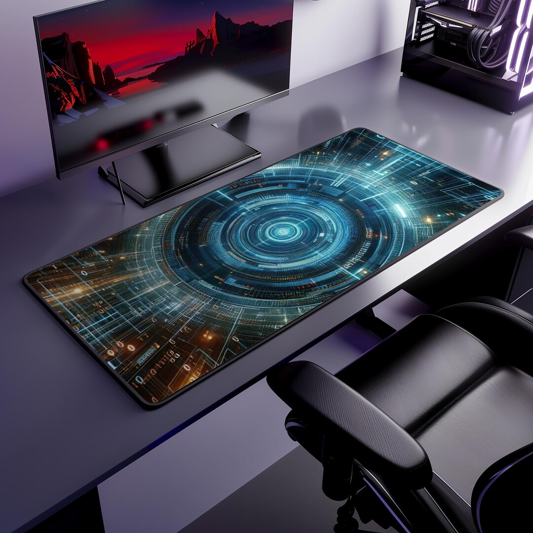 XL Binary Code Mouse Pad Sci-fi Desk Mat, Blue Long Keyboard Mat, Anti ...