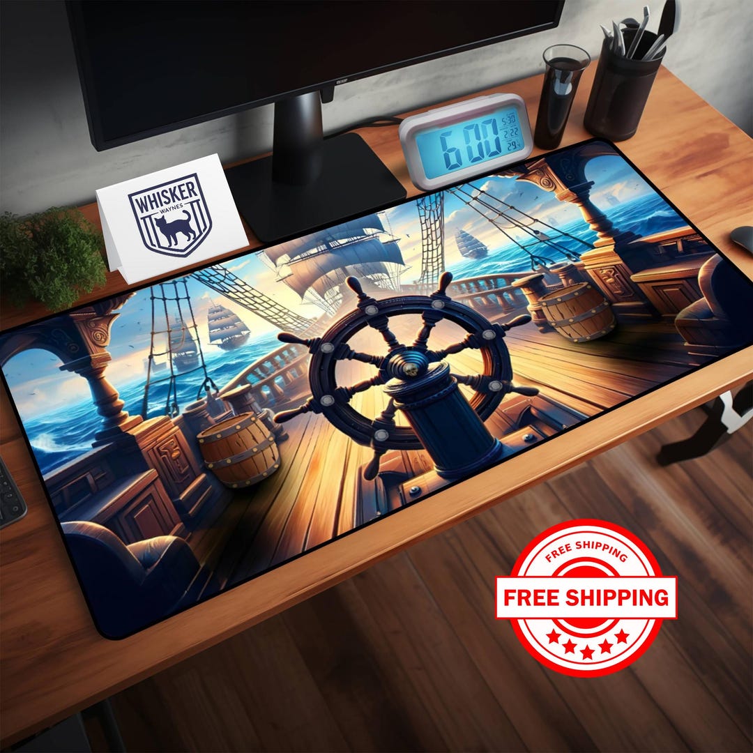 Pirate Ship Gaming Mousepad - Sail Boat Helm Desk Mat, Ship Wheel ...