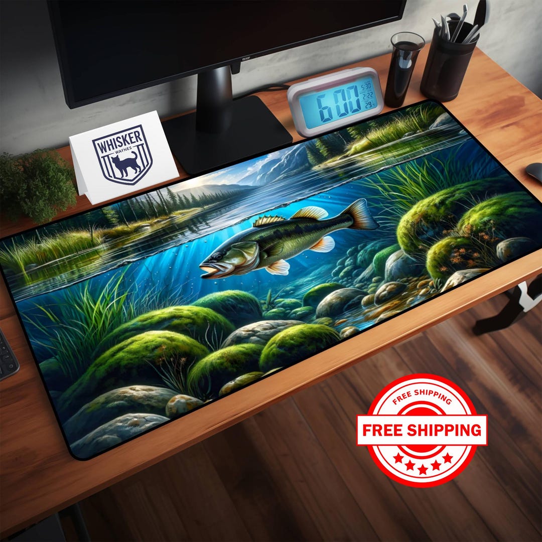 Bass Fish Desk Mat - Fishing Landscape Mousepad, Largemouth Bass ...