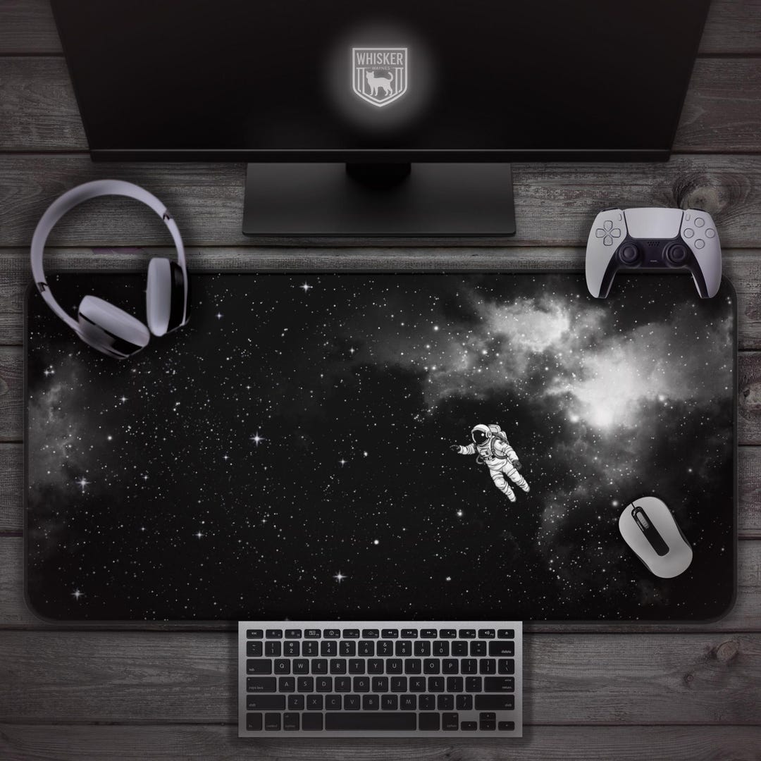 Space Desk Mat - Black and White Astronaut Mousepad, Galaxy Gaming Desk ...