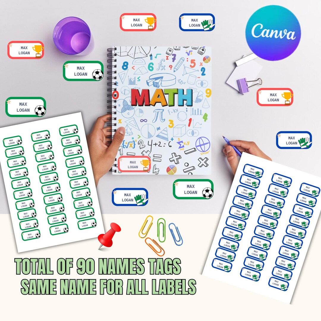 Back to School Editable Name Tags, Personalized Back to School Soccer ...