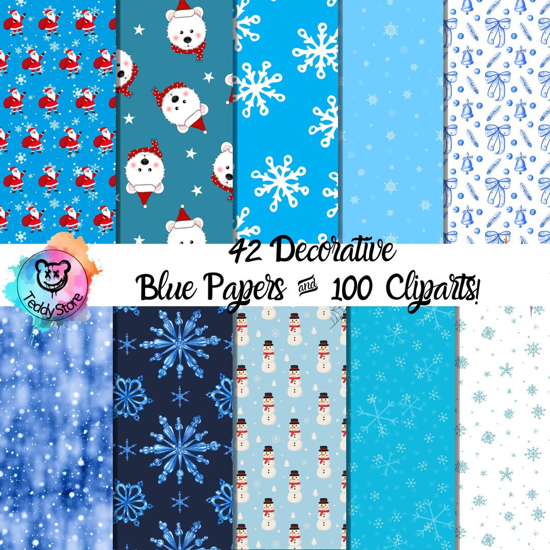 Blue Christmas Digital Paper Christmas Cliparts Snowflake Patterns ...