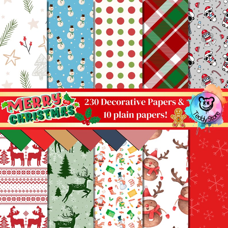 Christmas Digital Papers, Christmas Scrapbook Papers, Santa Paper ...