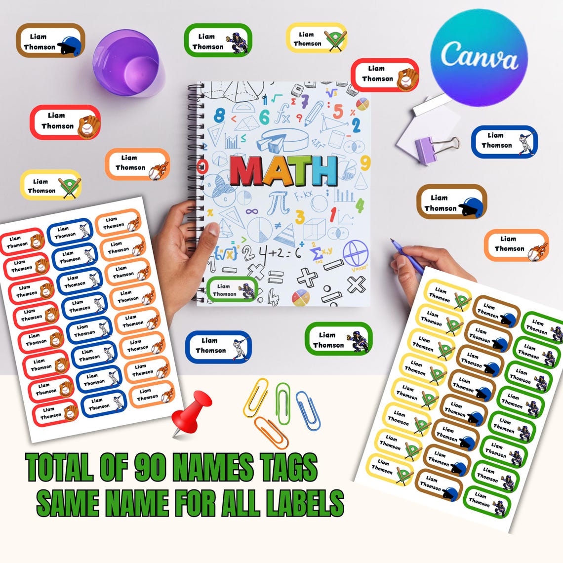 Back to School Editable Baseball Name Tags, Personalized Back to School ...