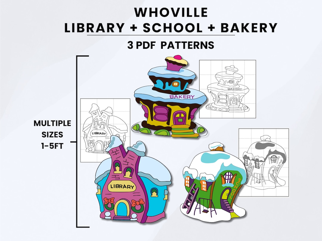 Whoville Library School Bakery Patterns Grnch Yard Art Christmas ...