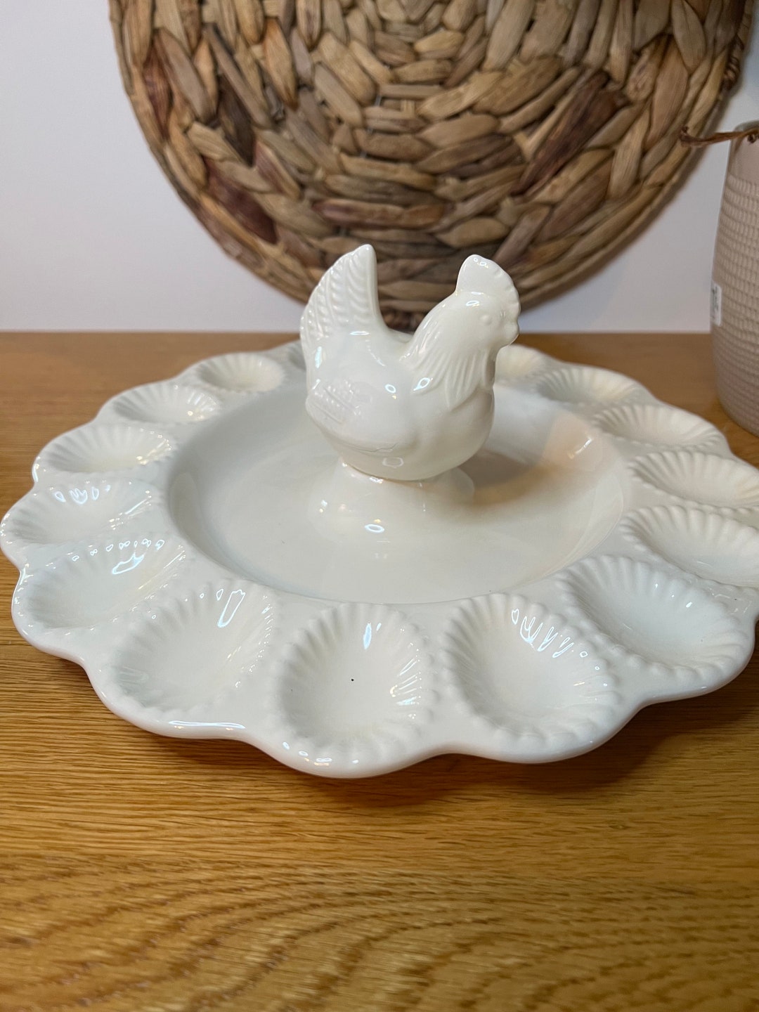 Vintage Chicken Egg Platter White Porcelain Glazed Finish - Etsy