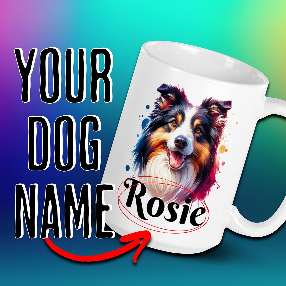 Boarder Collie Portrait Custom Dog Name White Glossy Mug by Cozeyhues ...