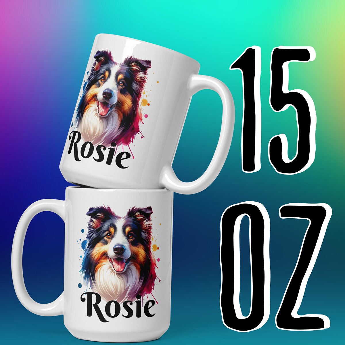 Boarder Collie Portrait Custom Dog Name White Glossy Mug by Cozeyhues ...
