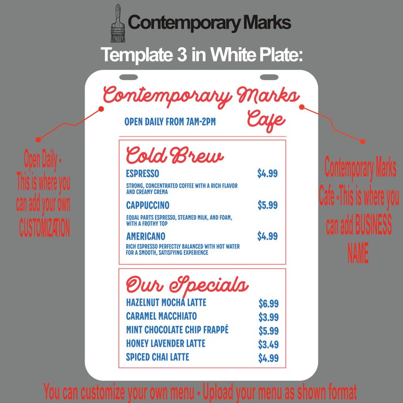 Custom Hanging Metal Menu Sign: Cafe Bar Display - Etsy