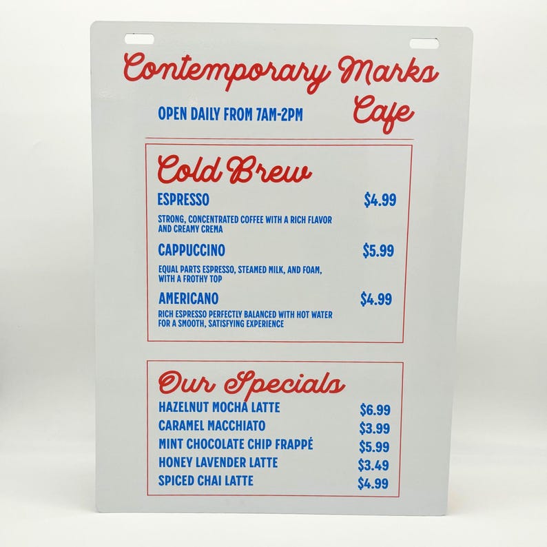 Hanging Cafe Menu Sign, Metal Menu Display, Cafe Bar Sign, Metal Wall ...