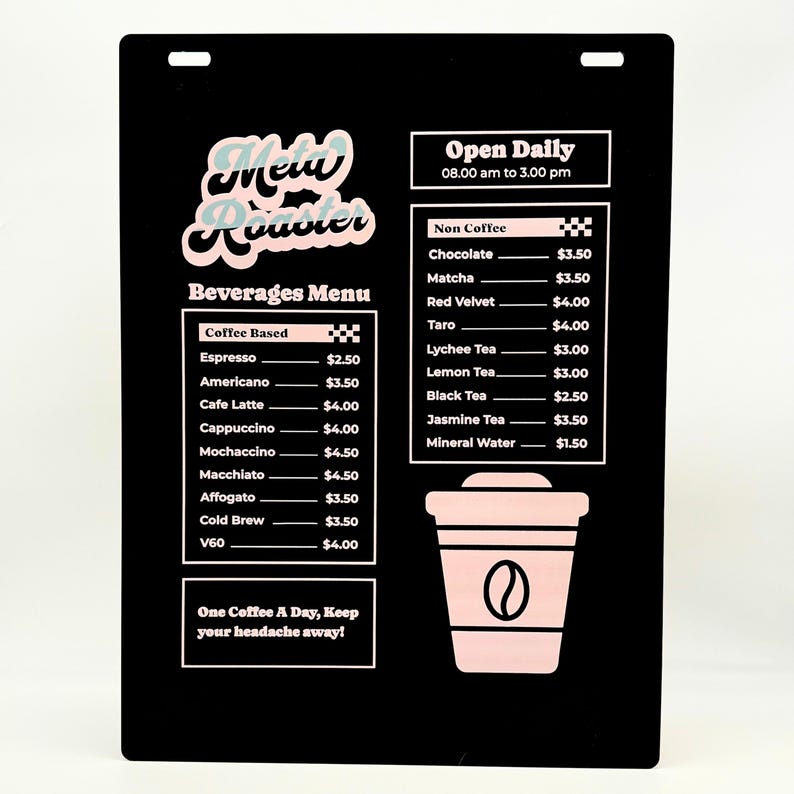 Hanging Cafe Menu Sign, Metal Menu Display, Cafe Bar Sign, Metal Wall ...