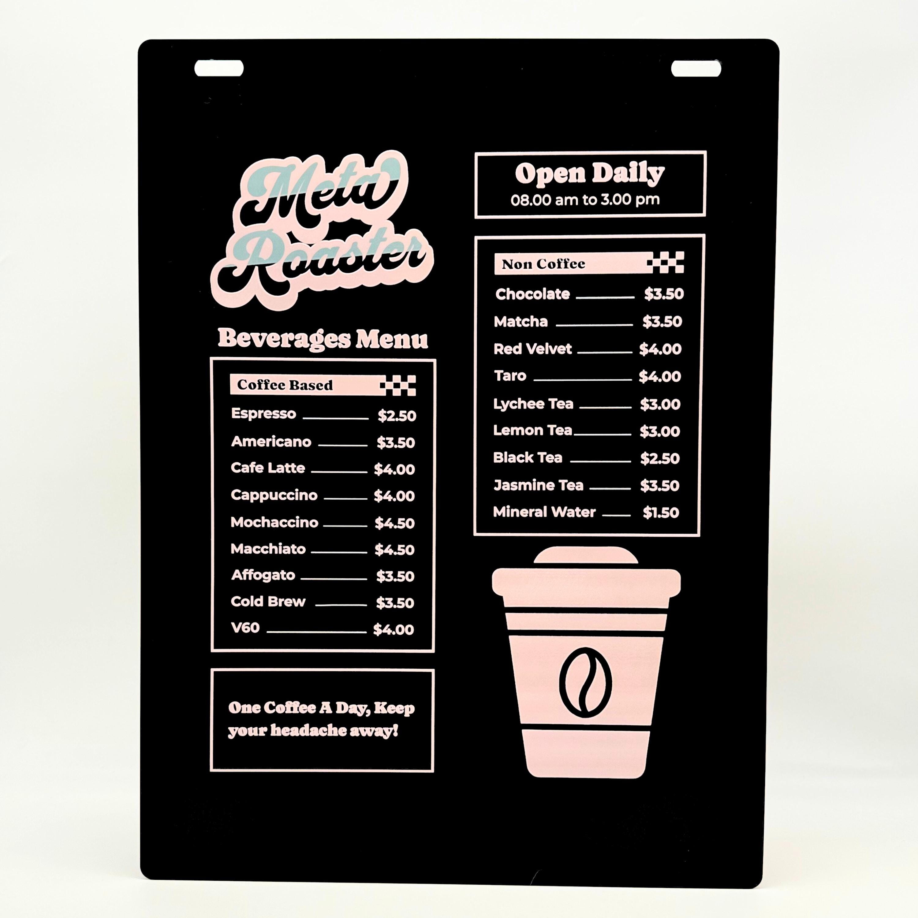 Hanging Cafe Menu Sign, Metal Menu Display, Cafe Bar Sign, Metal Wall ...