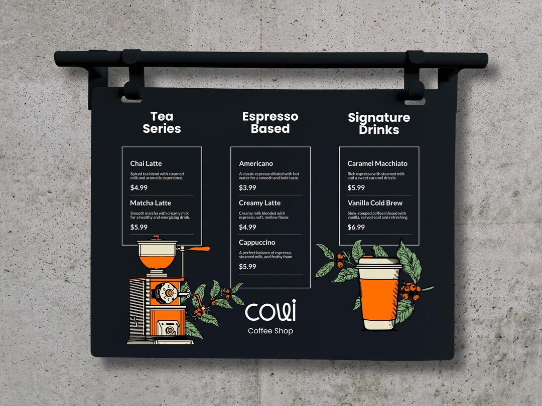 Custom Metal Hanging Menu Sign: Cafe Bar Display, Personalized Business ...