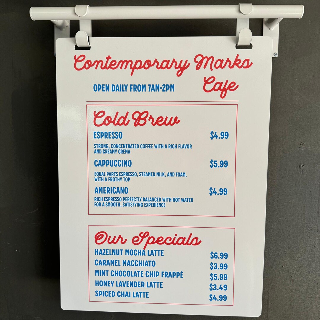 Custom Hanging Metal Menu Sign: Cafe Bar Display - Etsy