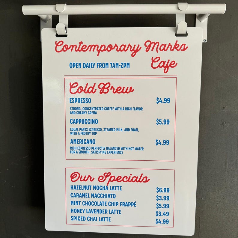 Custom Hanging Metal Menu Sign: Cafe Bar Display - Etsy