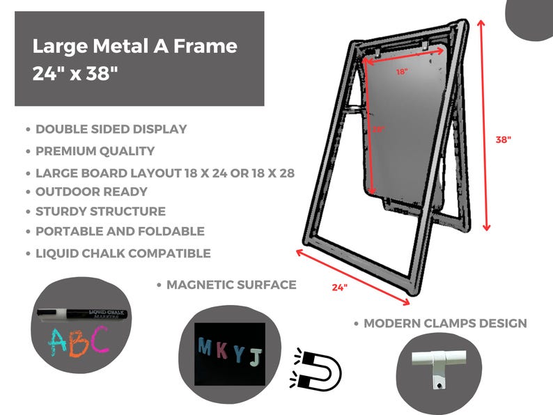 Large Metal Magnetic A Frame Sign, Chalkboard 24x38 Minimalist Metal ...