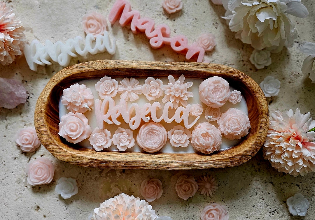 Custom Floral NAME Candle in Dough Bowl Personalized A Stunning ...