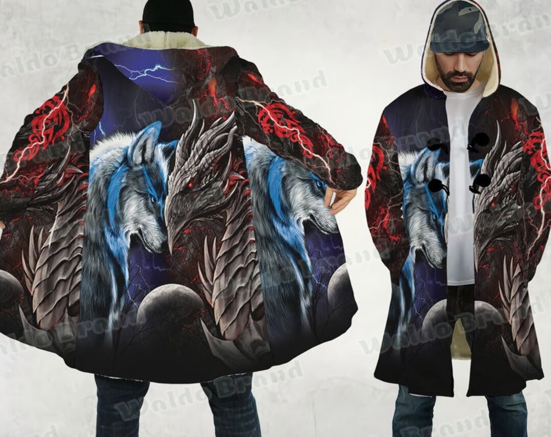 Wolf and Dragon Hooded Cloak Wolf Hooded Coat Custom Dream Cloak Dragon ...