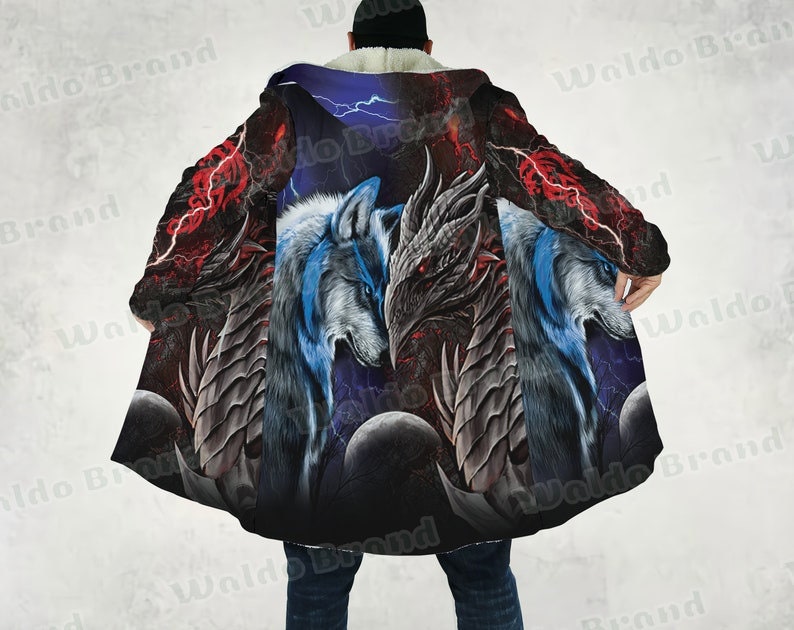 Wolf and Dragon Hooded Cloak Wolf Hooded Coat Custom Dream Cloak Dragon ...