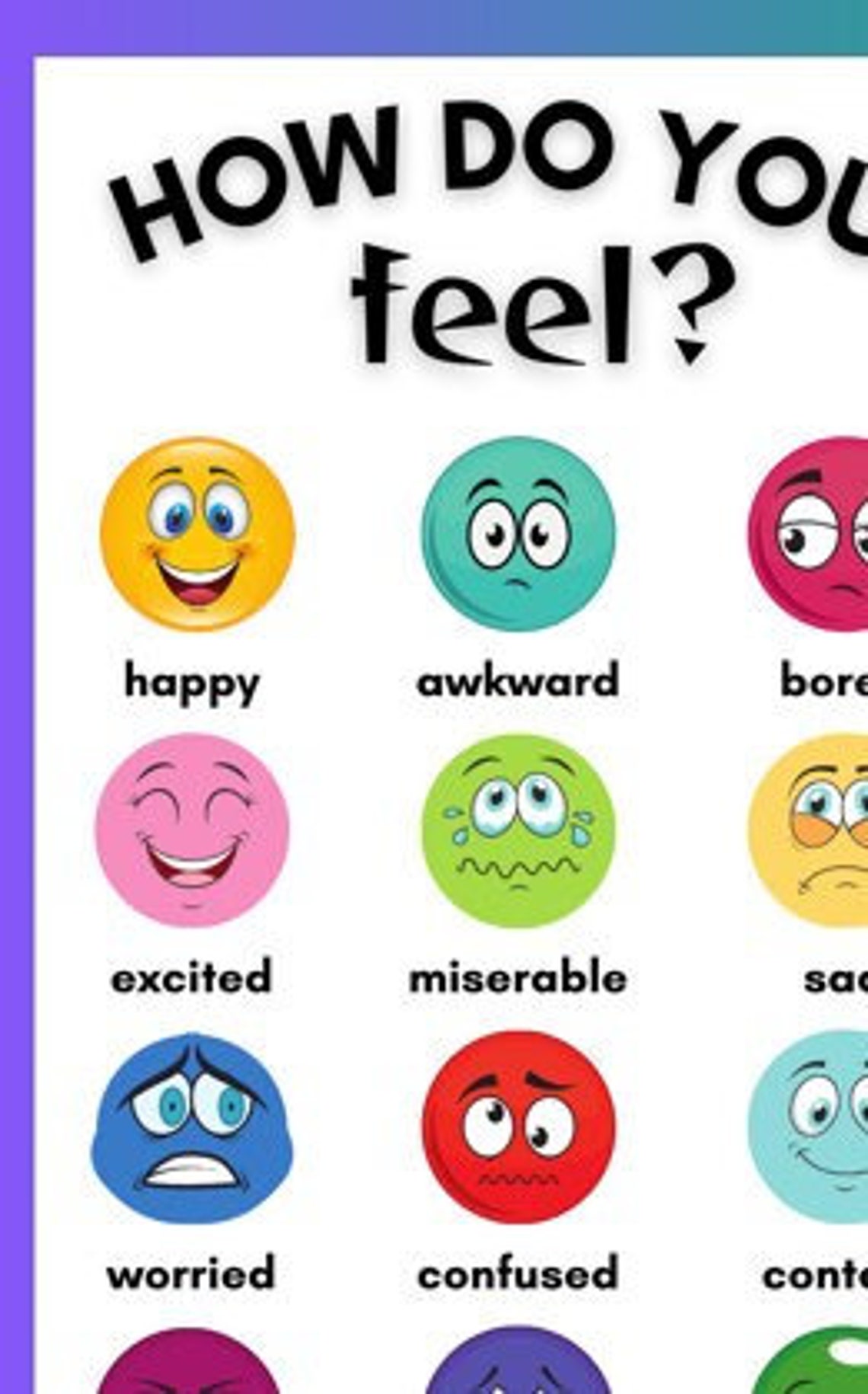 Feelings and Emotions Emoji Poster - Etsy