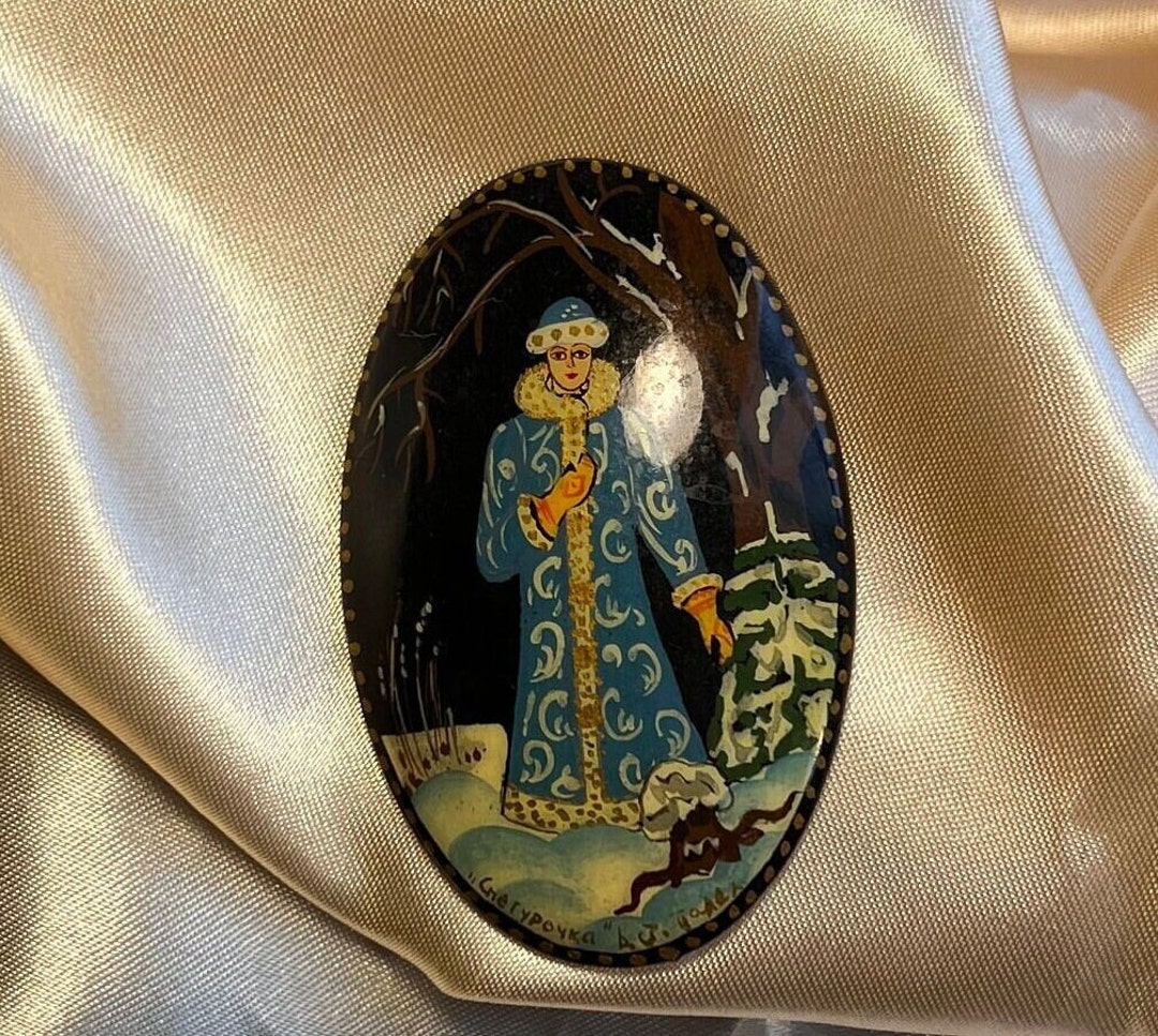 Vintage Russian Hand Painted Wooden Brooch - Etsy