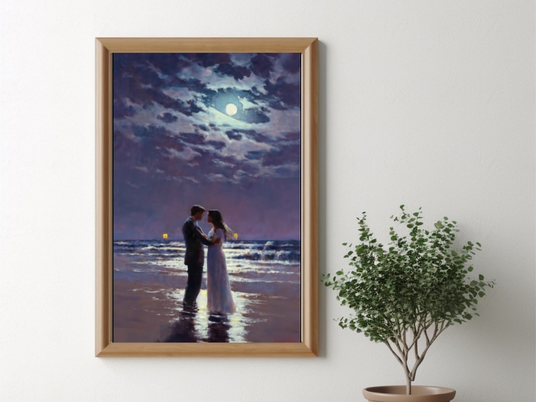 Poster Romantic Ocean Moonlight Beach Moon Romantic Gift for Newly Wed ...