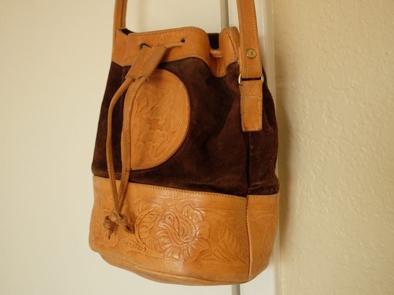 Antique/collectible/vintage 1980S Floral Leather Carved Embossed Bag ...