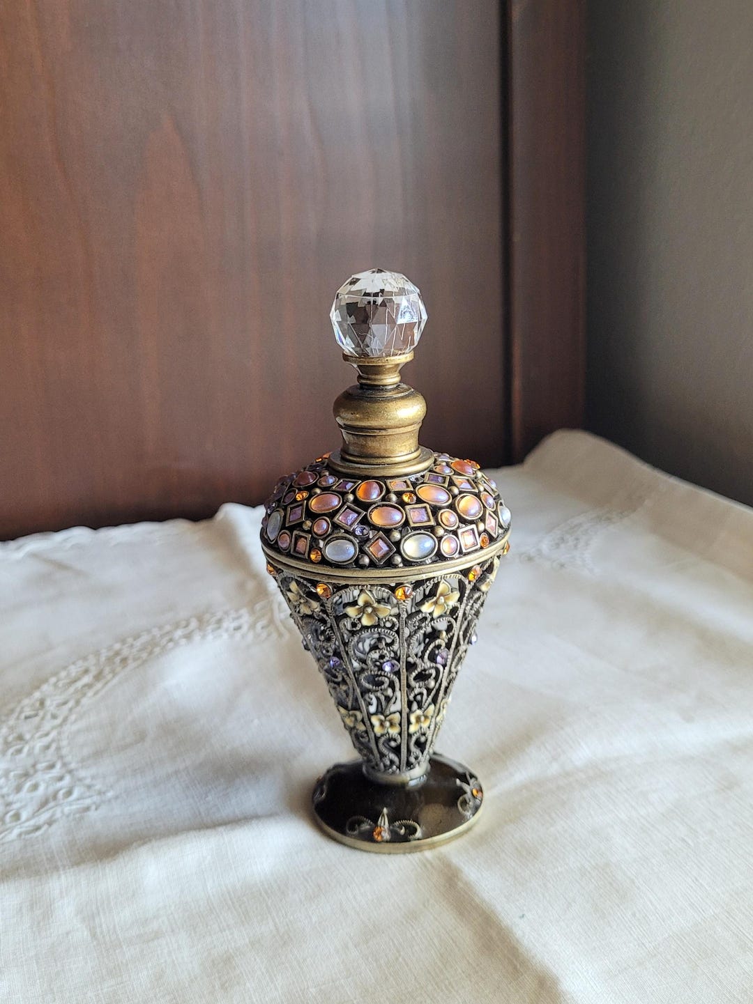 Vintage Cristiani Collezione Jeweled Perfume Bottle Italian Metal ...
