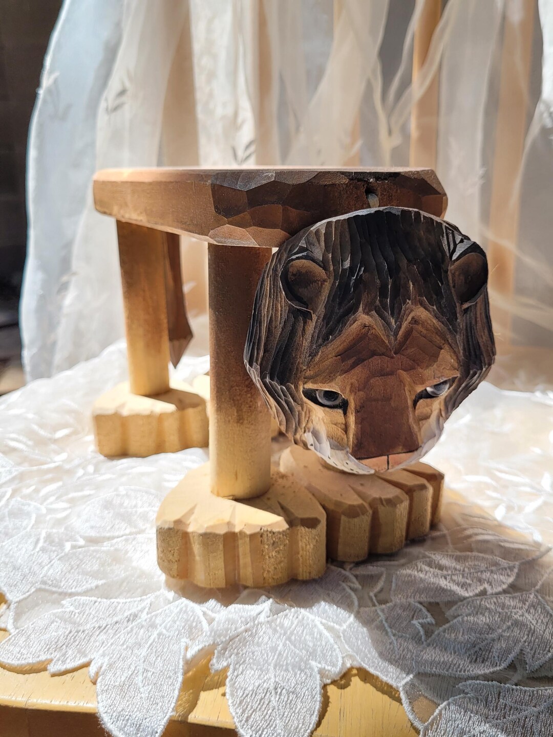 Hand Carved Wooden Lion Stool – Small Animal Footstool Bench 10 ...