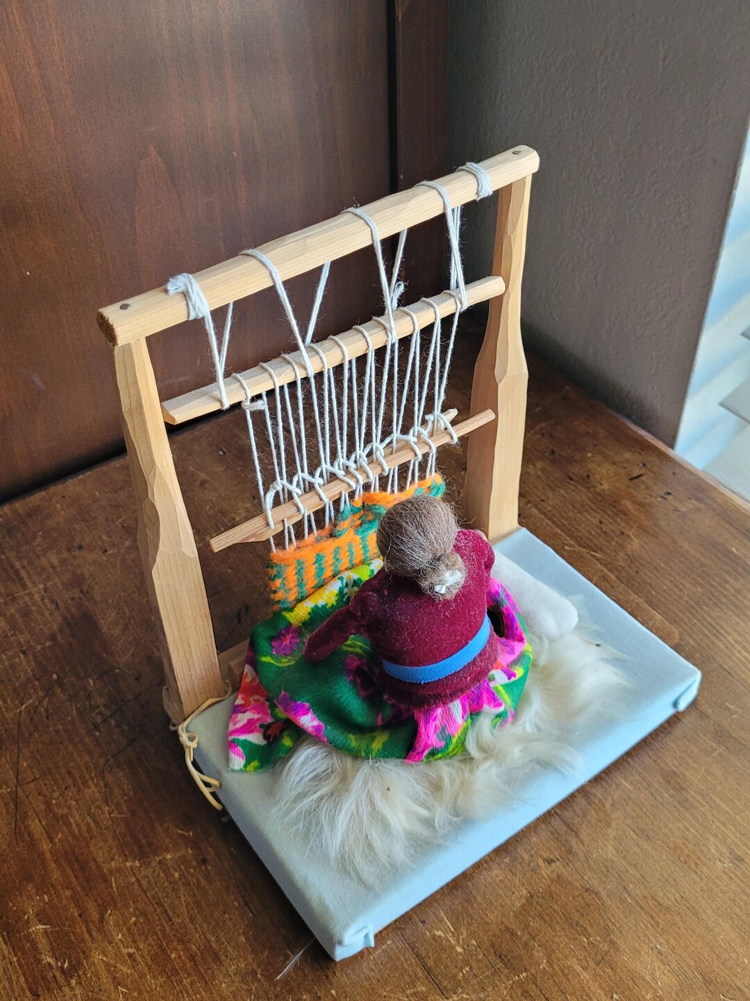 Vintage Native American Weaver Doll With Loom Handmade Folk Art Textile ...