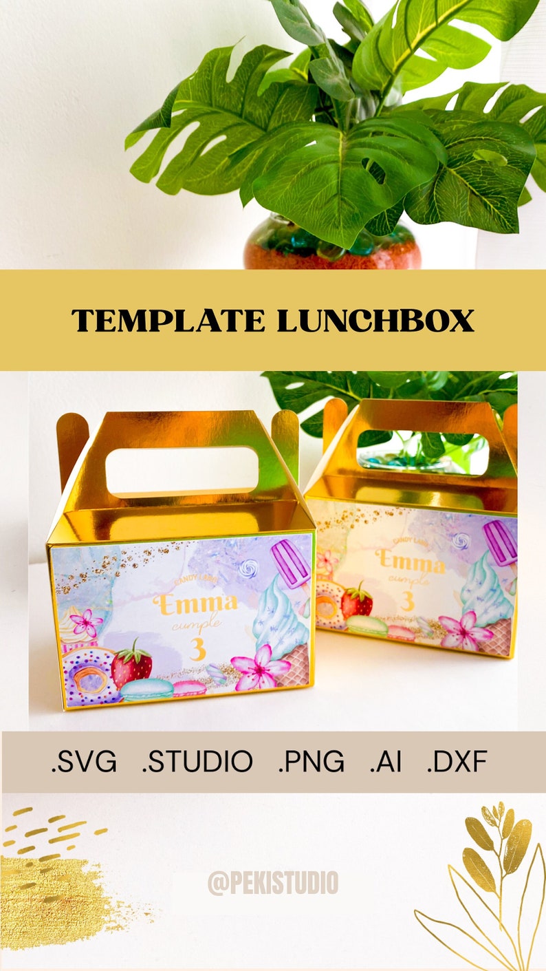 MOLDE de CAJA LUNCHBOX | Archivo de Corte Lunchbox, Template Favor Box ...