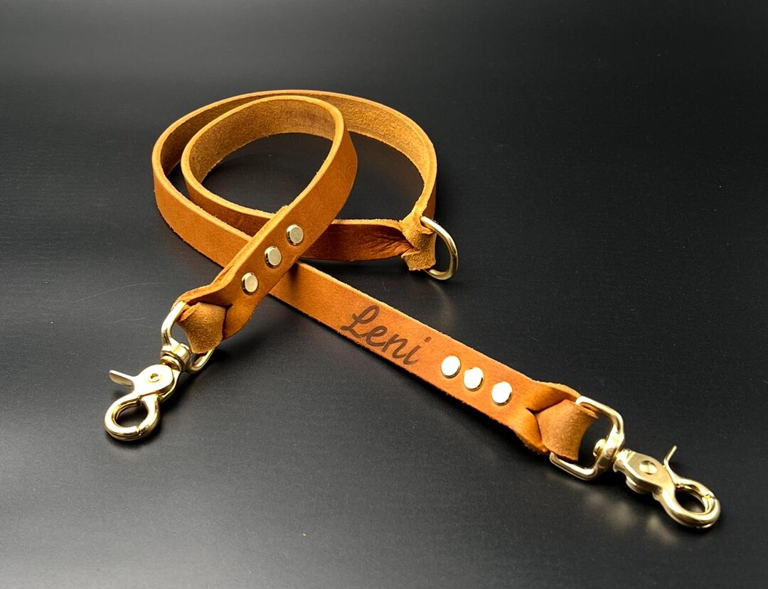 Dog Leash Fat Leather City Leash Adjustable Braided Short Cognac Black ...