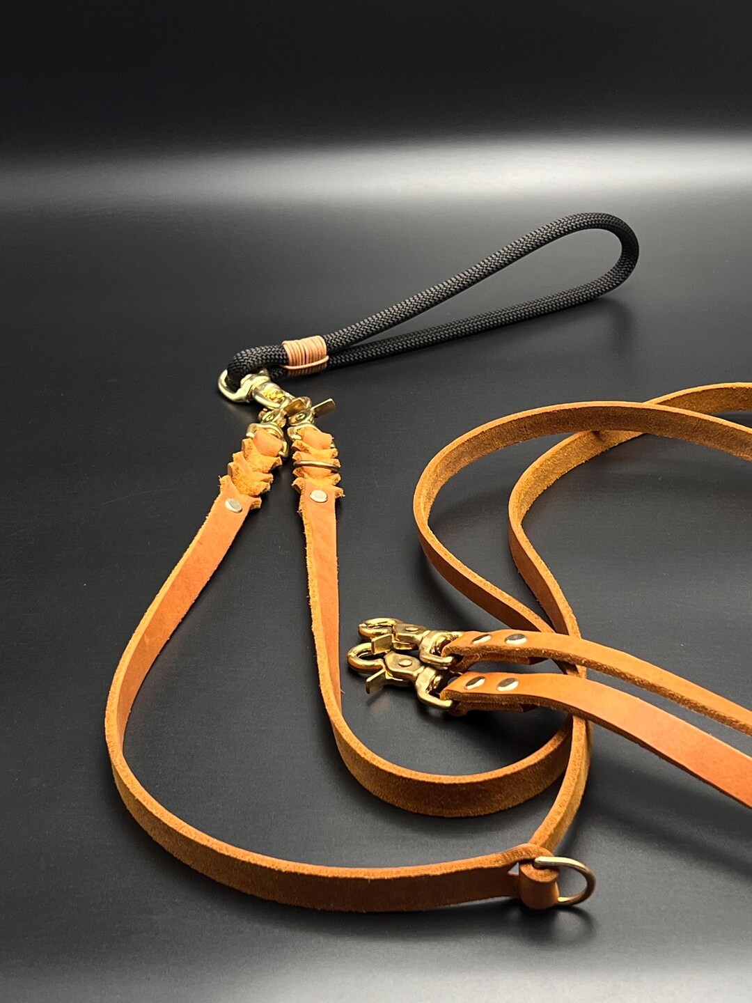 Coupler Double Triple Leash Dog Leash Hand Loop Rope + Leather Leashes ...