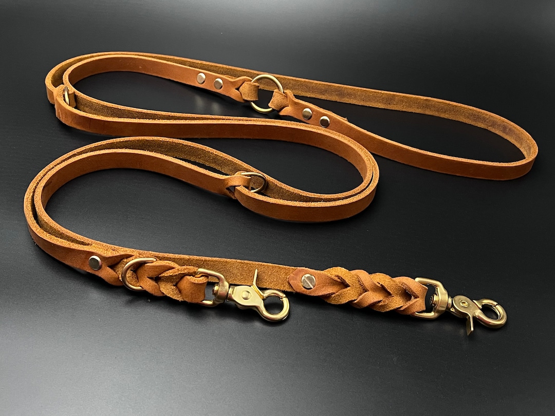 Dog Leash Fat Leather Crossbody Leash Freehand Adjustable Braided Long ...