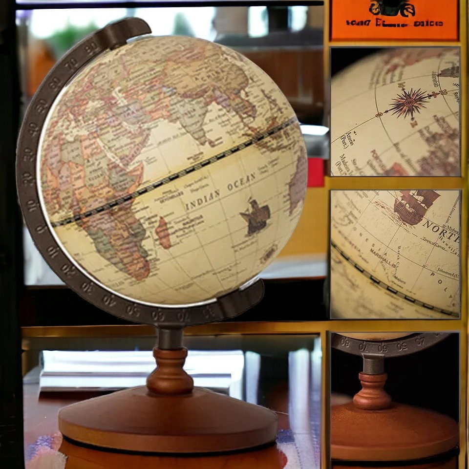 World Globe Earth Map Vintage Globe Wooden Design Retro Earth Map World ...