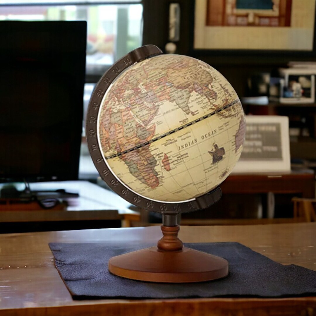 World Globe Earth Map Vintage Globe Wooden Design Retro Earth Map World ...
