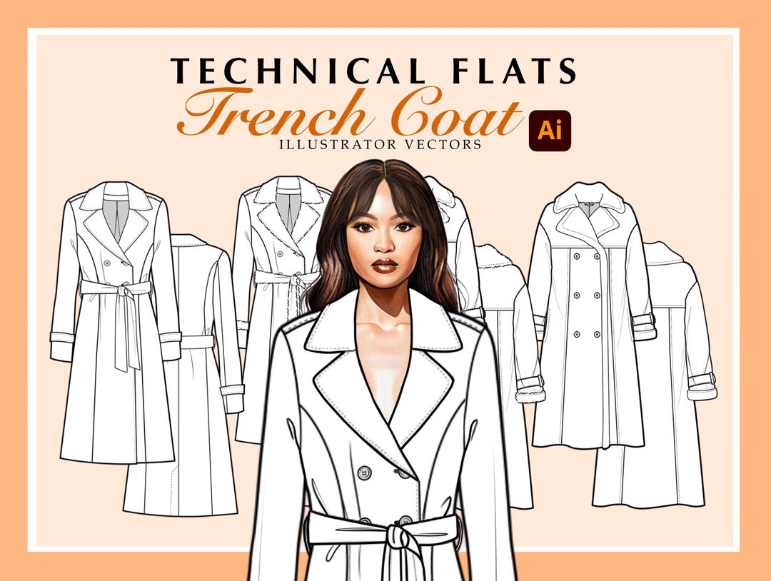 Trench Coat Vector Mockup Pack | Techpack Templates | Clothing Brand ...