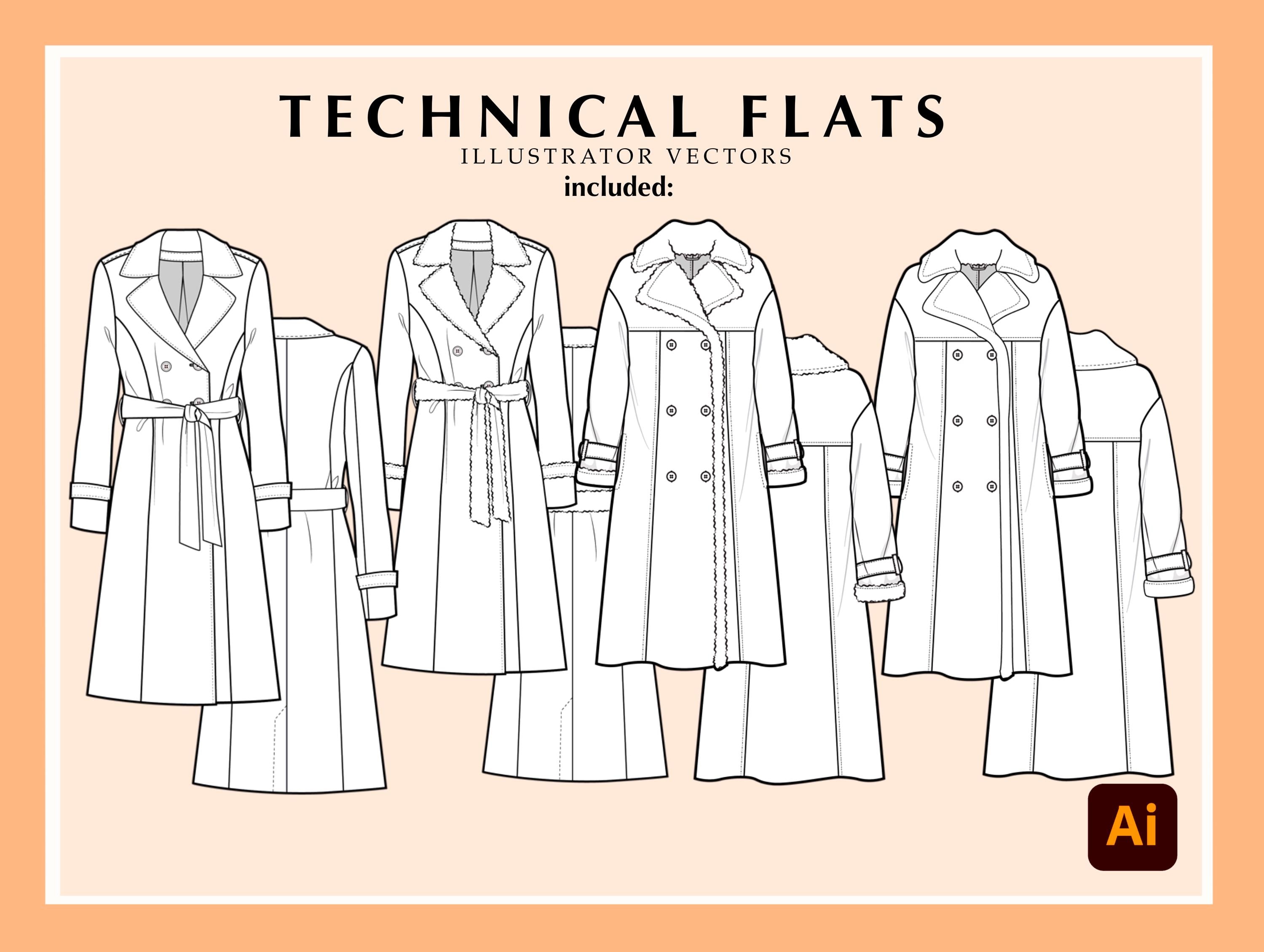 Trench Coat Vector Mockup Pack | Techpack Templates | Clothing Brand ...