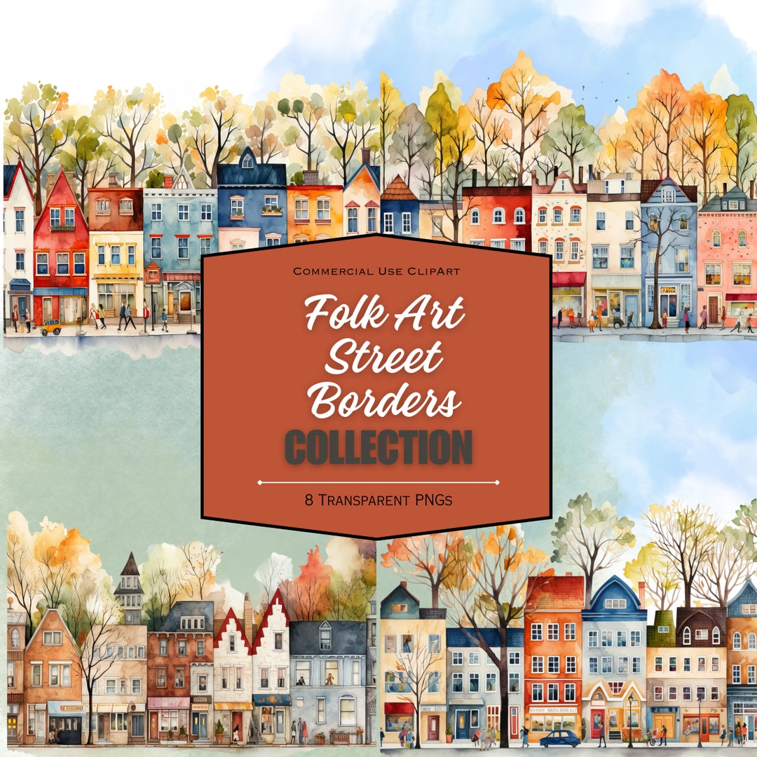 Folk Art Street Border. so Cute for Stationery, Cards, Clipart ...