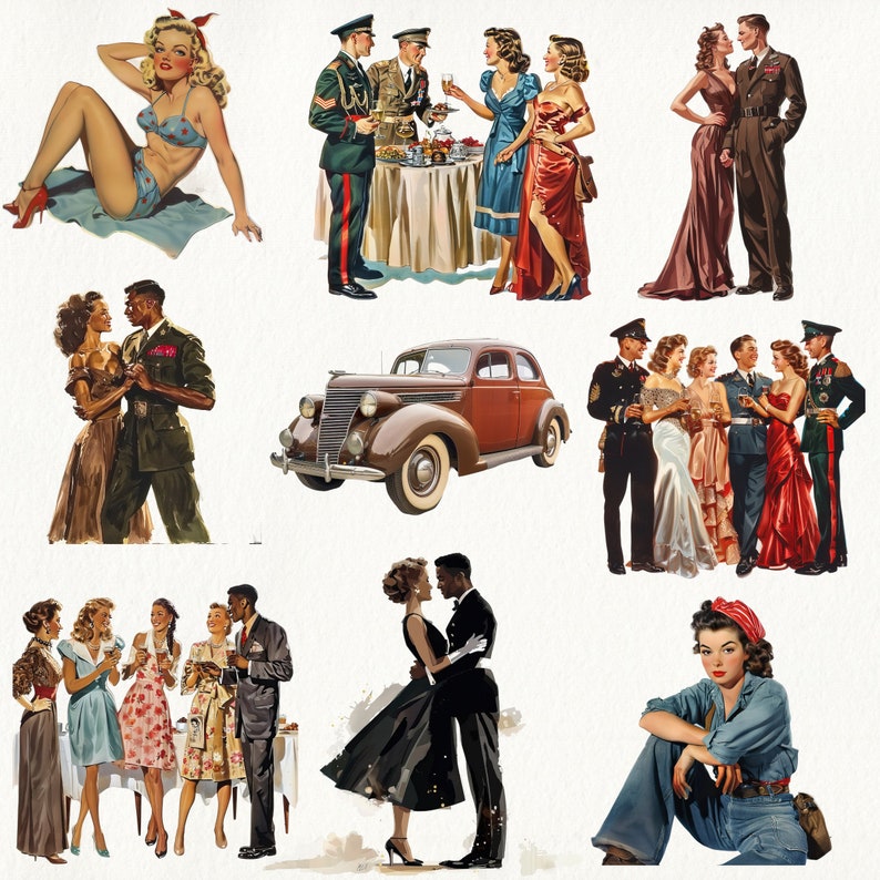 1940's Clipart. 40's Inspired Images, 38 Pngs, 300 DPI, Instant ...