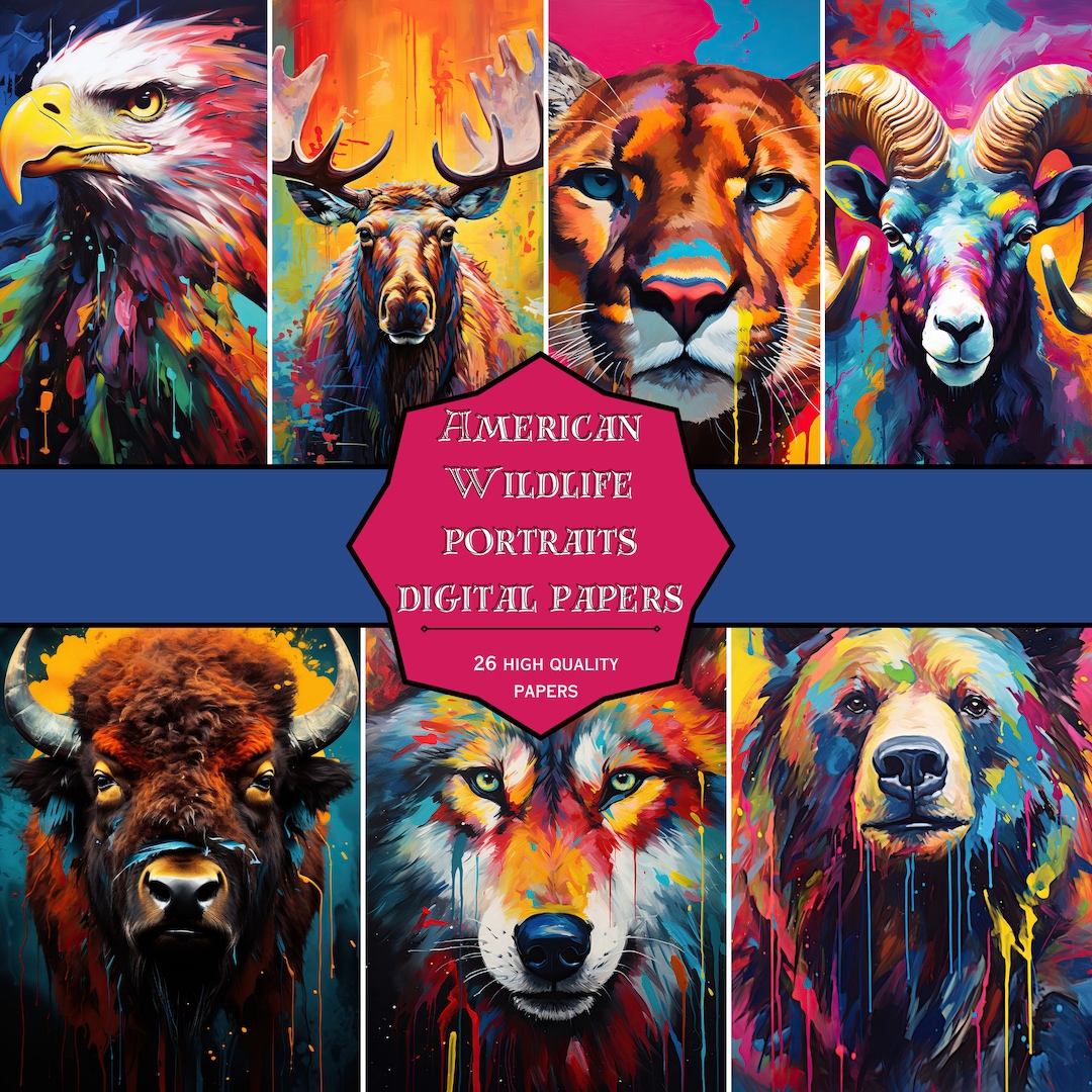 Wildlife Digital Papers, Bison, Elk, Bears, Mountain Lion, Wolf, Bald ...