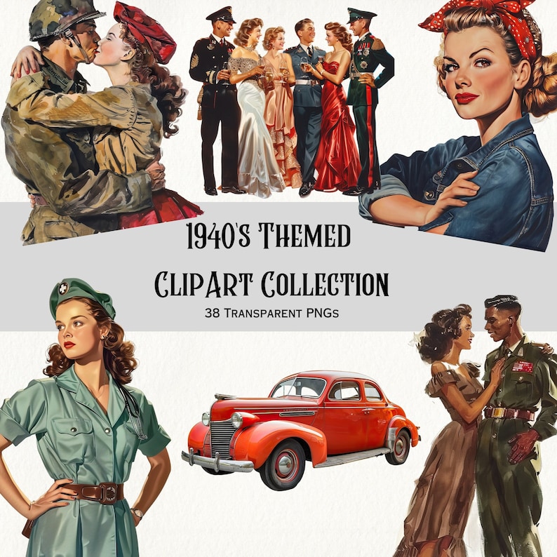 1940's Clipart. 40's Inspired Images, 38 Pngs, 300 DPI, Instant ...