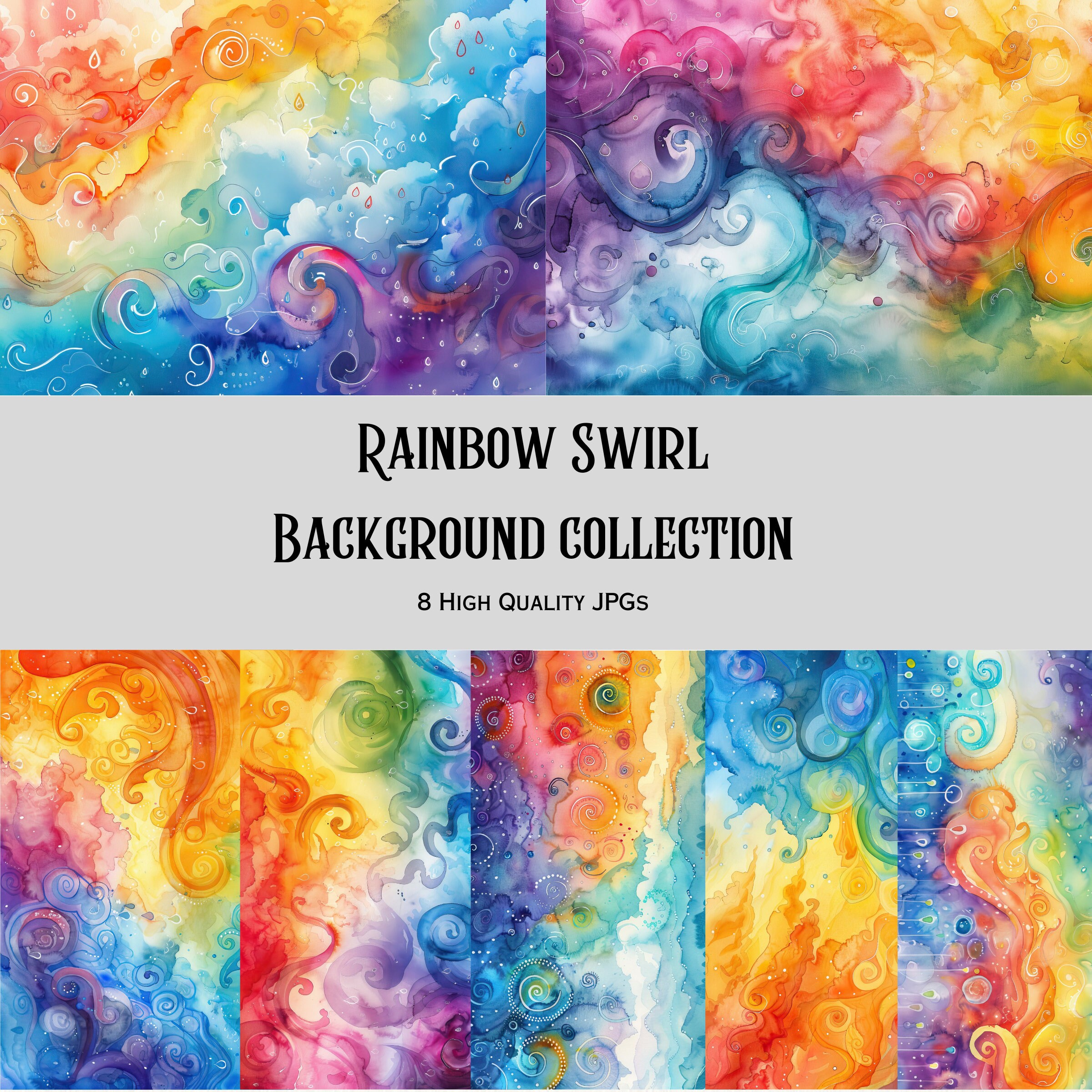 Rainbow Swirl Backgrounds. 8 Images, 300 DPI, Jpgs, 8.5x11, Rainbow ...