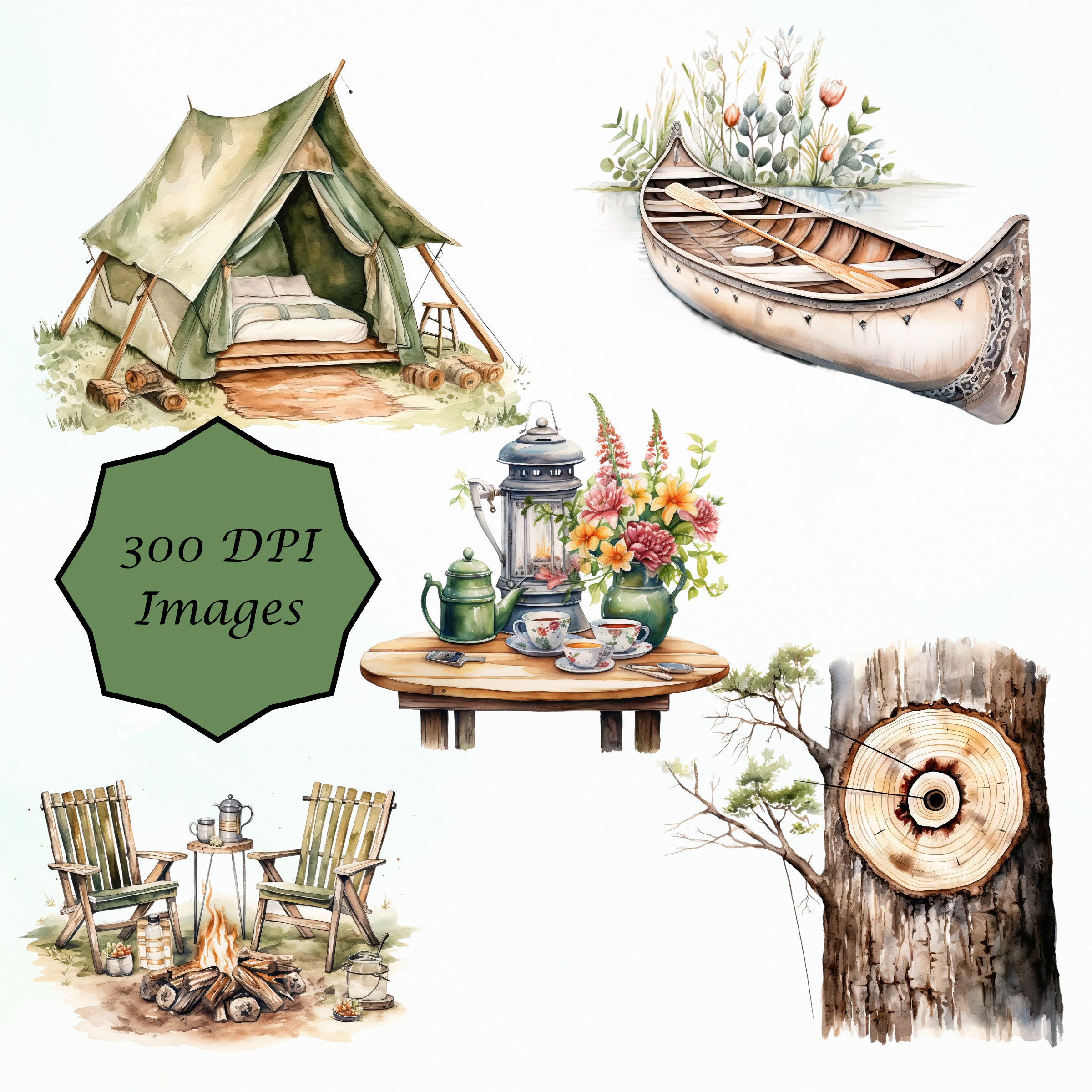 Camping Clipart. Boho, Folk Art, Clipart, 300 DPI, Transparent Pngs ...