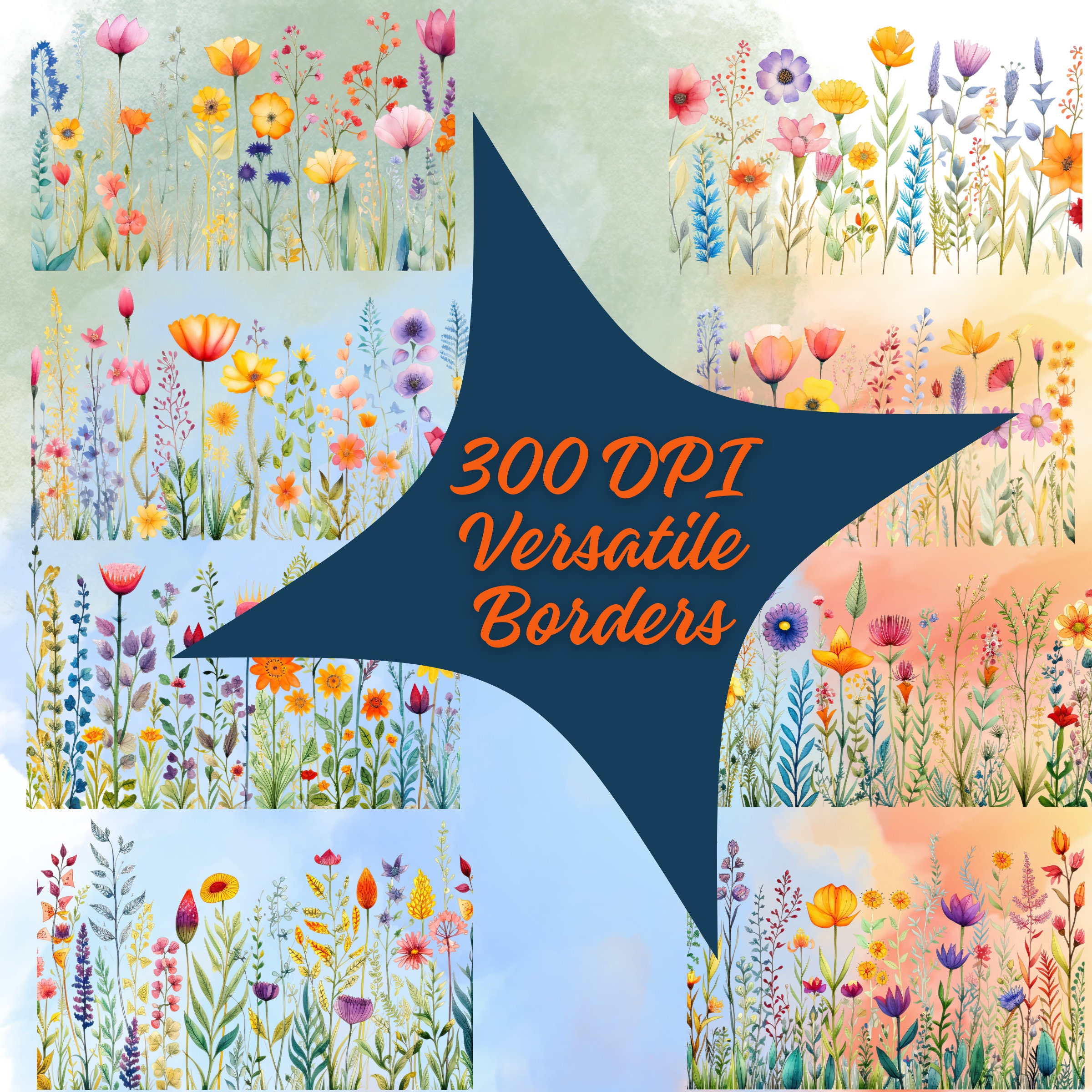 Floral Folk Art Borders Great for Any Digital Application, Journals ...