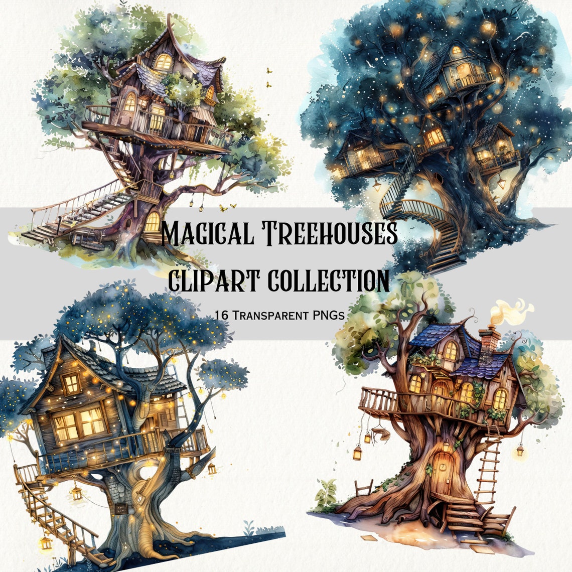 Treehouse Clipart. Magical Treehouses, 300 DPI, Pngs, Instant Download ...
