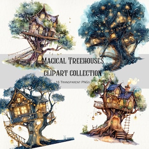 Treehouse Clipart. Magical Treehouses, 300 DPI, Pngs, Instant Download ...