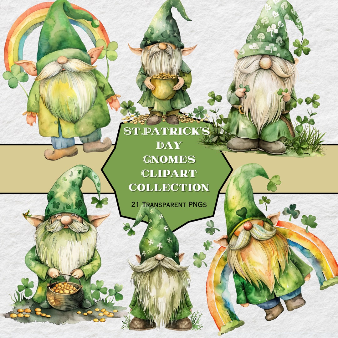 St. Patrick's Day Gnomes. Gnome Clipart, Png's, Transparent Background ...