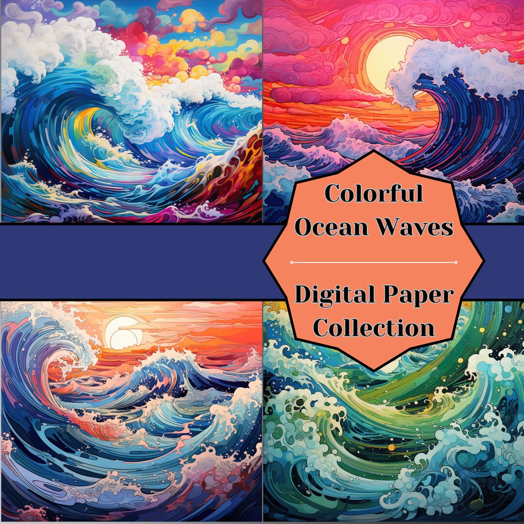 Bright Colored Ocean Waves. Illustration, Digital Paper, Print ...